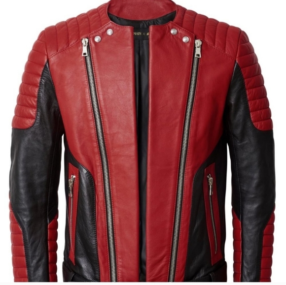 BALMAIN X H&M | Jackets & Coats | Balmain X Hm Mens Red Black Genuine ...